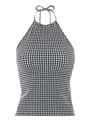Hunza G Gingham Seersucker Halter Top | | Resortwear - Black Gingham