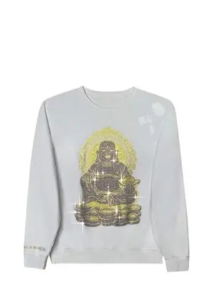 MIRACLES MANIFESTER Rhinestoned Happy Buddha Sweatshirt - White