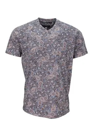 LORDS OF HARLECH Neutrals / Maze Trippy Paisley V-neck Tee - Grey
