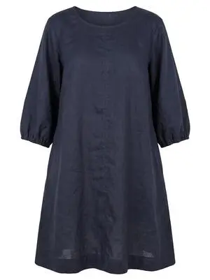 Adrift Clothing Hazel Short Linen Shift Dress In Navy - Blue
