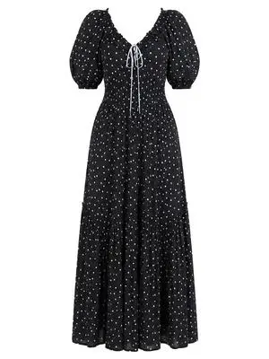 ROSE & NANCY Eloise Blue Spot Print Cotton Crinkle Maxi Dress - Black