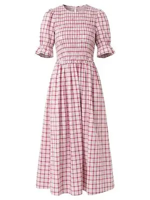 AMY LYNN Imogen Cotton & White Window Pane Check Midaxi Dress - Red