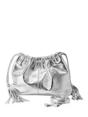 JUAN-JO Leather Clutch Bag With Tassels - Silver