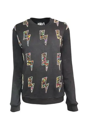 ANY OLD IRON Black / Silver Multicolor Beaded Electric Lightning Sweatshirt - Black/silver