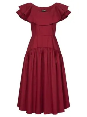 MARIANNA DÉRI Ruffled Midi Dress Bordeaux - Red