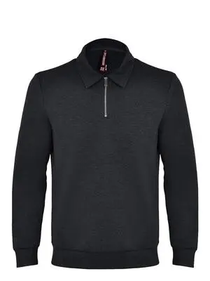 DAVID WEJ Enzo Cotton Zip Polo Charcoal - Grey