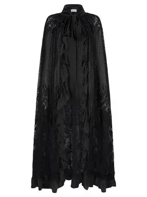 LISA THE LABEL Long Magnolia Lace Cape - Black
