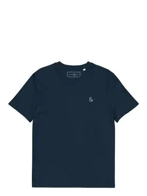 ANCHOR & CREW Navy Ampersand Signature Organic Cotton Embroidered T-shirt - Blue