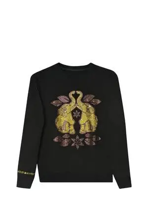 MIRACLES MANIFESTER Elephants Love Symbol Lucky Feng Shui Rhinestoned Sweatshirt - Black