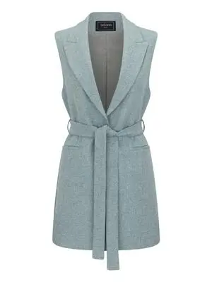 TRIONA Longline Sleeveless Tweed Blazer - Blue