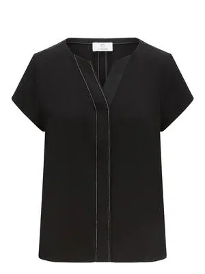 AUGURI Contrast Stitch Blouse - Black