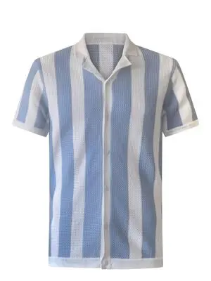 VUSTRA Ocean Breeze Stripe Flatknit Camp Shirt - Blue