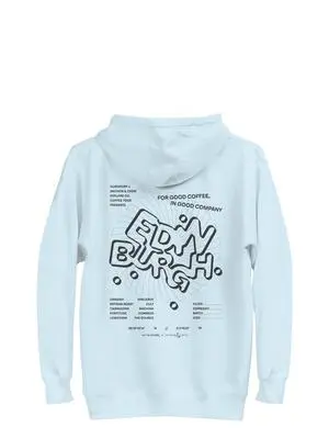 ANCHOR & CREW Gustatory Edinburgh Coffee Scene Embroidered Cotton Blend Hoodie - Blue