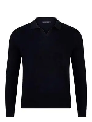 PAUL JAMES KNITWEAR Lightweight Cotton Lyndon Buttonless Polo Shirt - Black
