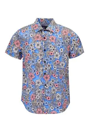 LORDS OF HARLECH Scott Tropical Mix Royal Printed Button Up Shirt - Blue