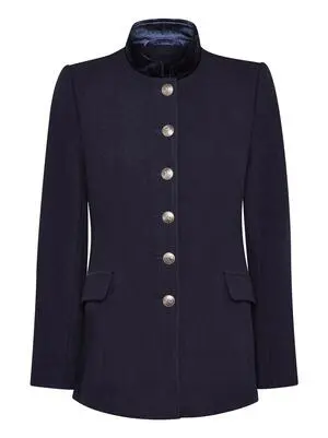 GUINEA Navy Blazer Wool With Velvet Trims - Blue