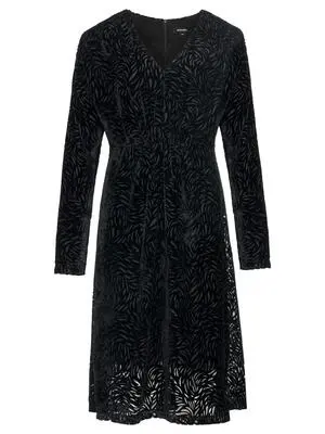 SMART AND JOY Devore Velvet V-neck Dress - Black