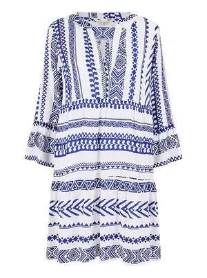 YUMI Geo Stripe Print Beach Tunic - Blue