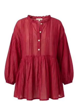 Adrift Clothing Coco Cotton Silk Blouse In Scarlet - Red