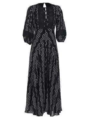 ROSE & NANCY Corinne & White Waves Print Lace Trim Maxi Dress - Black