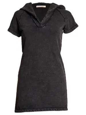 LOVE AND NOSTALGIA Taylor Hooded Cotton Fleece Dress Acid Wash - Black