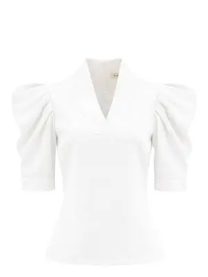 JULIA ALLERT V-neck Puff Sleeve Top - White