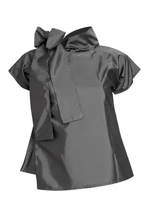 BIANCA POPP Halves Shoulder Ribbon Asymmetrical Blouse In Taffeta - Silver