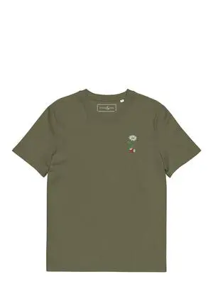 ANCHOR & CREW Khaki Daisy Garden Dystopia Organic Cotton Embroidered T-shirt - Green
