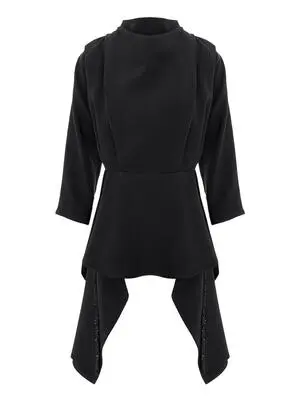 CONCEPT A TROIS Elegant Top With Peplum And Pleats With Sequined Details - Black
