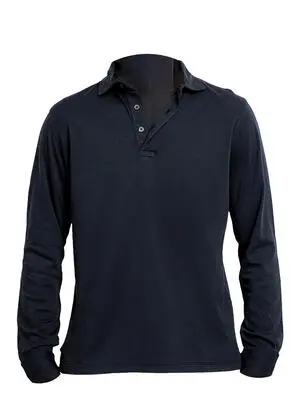 Jacques Zolty Patrick Cotton Polo Long Sleeve Dark Navy - Blue
