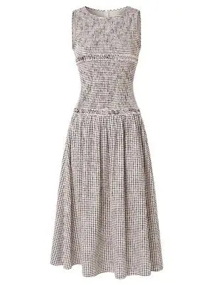 AMY LYNN Posey Mono Gingham Smocked Midi Dress - Black