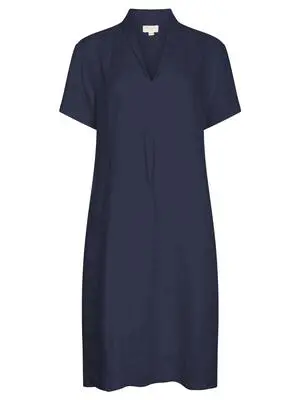 NOLOGO-CHIC Elodie Short Sleeve Midi Dress In Navy Linen - Blue