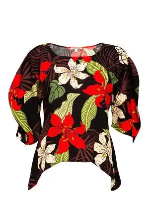 BIANCA POPP Puff Blouse With Flaps In Floral Print - Black