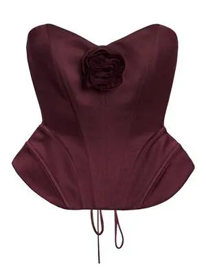 BENEDETTO Sculptural Burgundy Corset With Handmade Flower Brooch - Purple