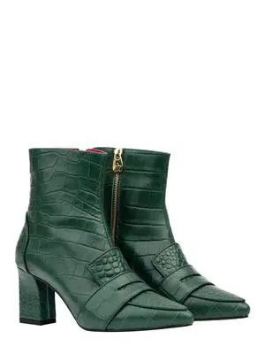 ROSAMUND MUIR LONDON Luciana Crocodile Print Loafer Boots - Green