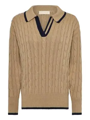 GUINEA Collared Fawn Sweater In Cotton - Brown