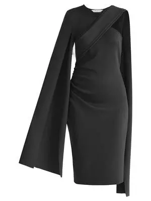 PAISIE Asymmetric Draped Cape Sleeve Dress - Black