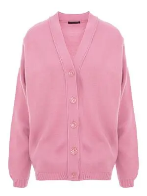 CONCEPT A TROIS V-neck Knitted Cardigan With Crystal Buttons - Pink