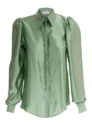 SOFIA TSERETELI Satin Silk Blouse With Mother Of Pearl Buttons - Green
