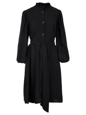CONQUISTA Belted Long Sleeve Dress - Black
