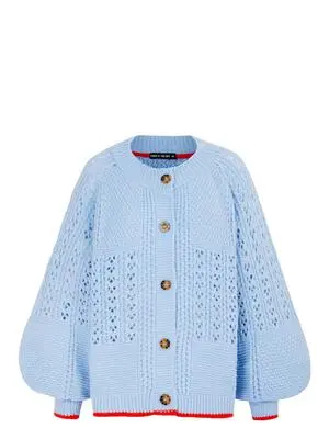 CARA & THE SKY Brigit Pointelle Stitch Balloon Sleeve Cardigan - Blue