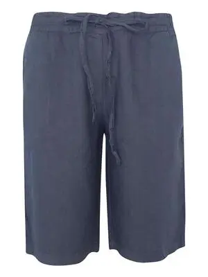Haris Cotton Solid Linen Shorts With Knot Waist Slant Pocket Marine - Blue