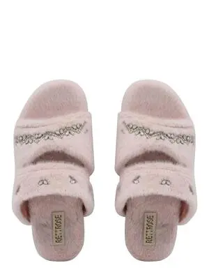 RETTROSE Rettrose Abbie Luxury Plush Slipper With Diamanté Embellishment Pink