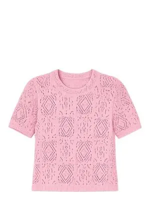 YUMI Cotton Crochet Knitted Top - Pink