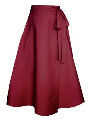 FROCK TALES Meyer Wrap Midi Skirt In Wine With Pockets - Red