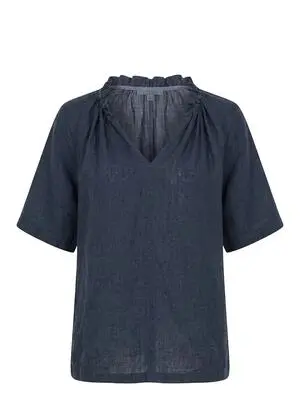 JAMES LAKELAND Navy Pure Linen Blouse - Blue