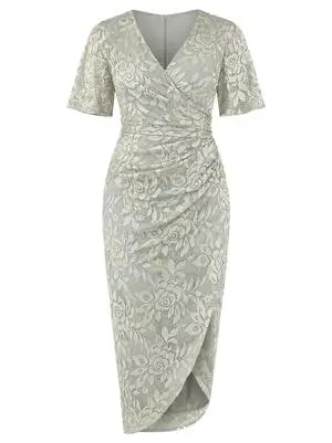 GIRL IN MIND Natasha Angel Sleeve Wrap Midi Dress In Sage Lace - Green