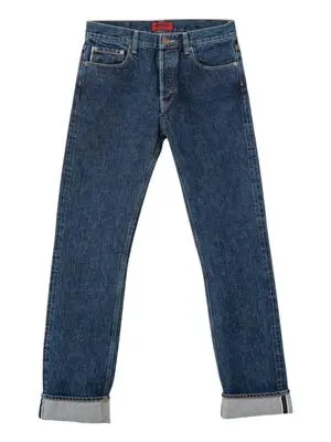 DIN & DEEN Regular Fit Denim Selvedge Washed Yellow Jeans Katana Collection - Blue