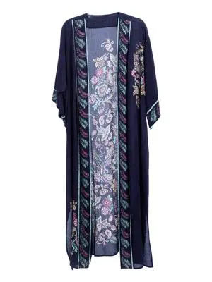 Saachi Flowy Paisley Kimono Navy Long - Blue