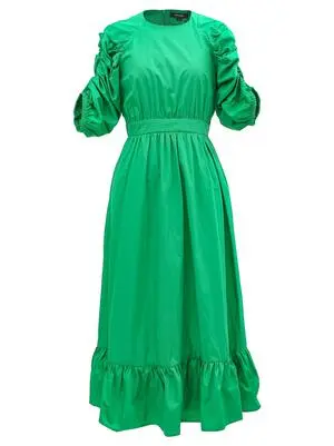 SMART AND JOY Trapeze Dress With Puffed Sleeves - Green